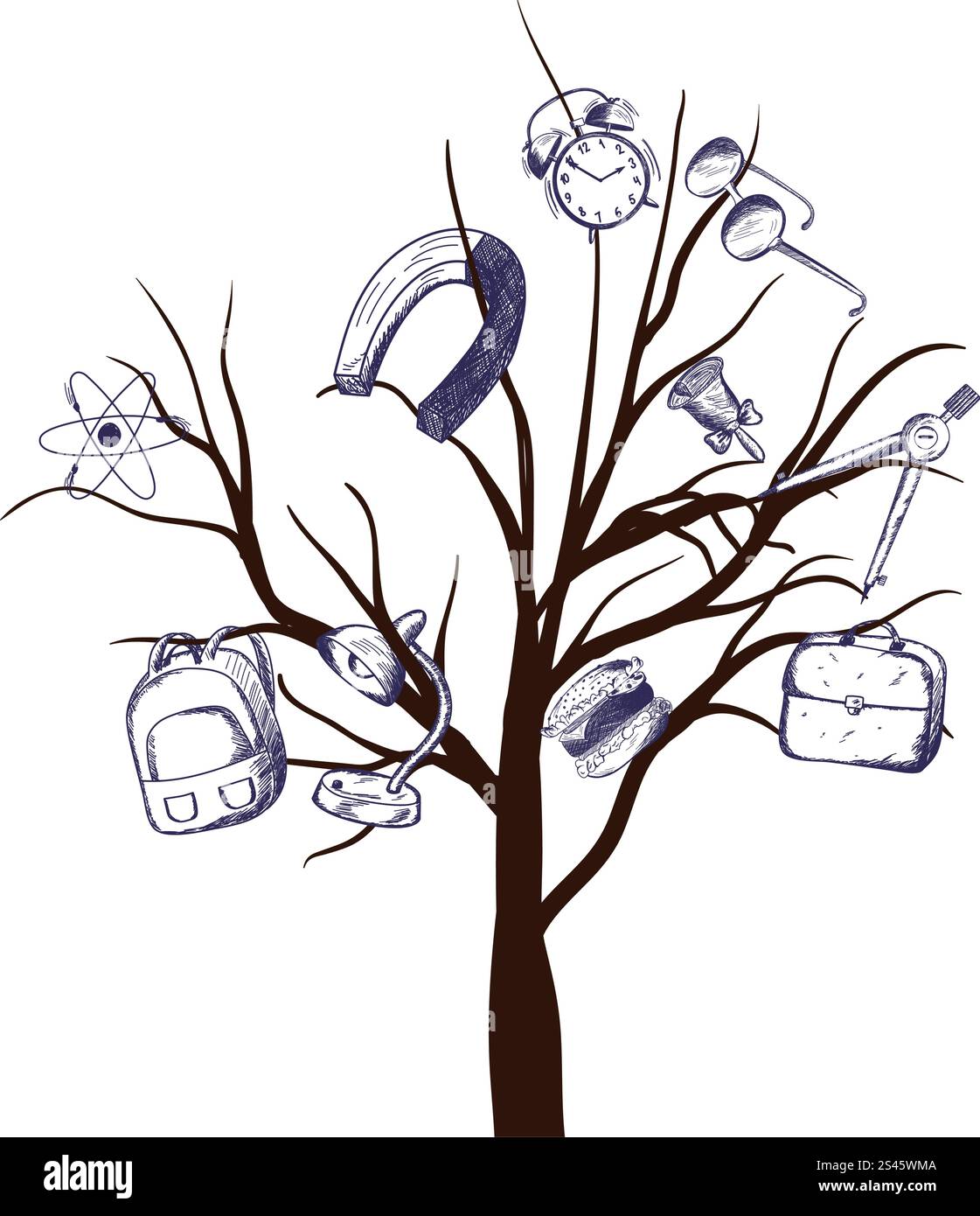 School tree with education objects. EPS 10 vector illustration Stock ...