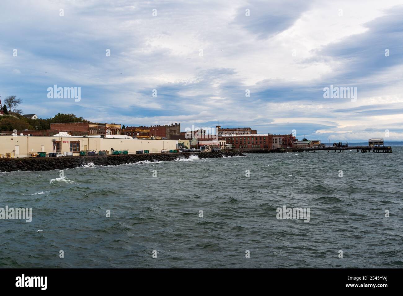 The Port Townsend Waterfront along Port Townsend Bay on a cloudy ...