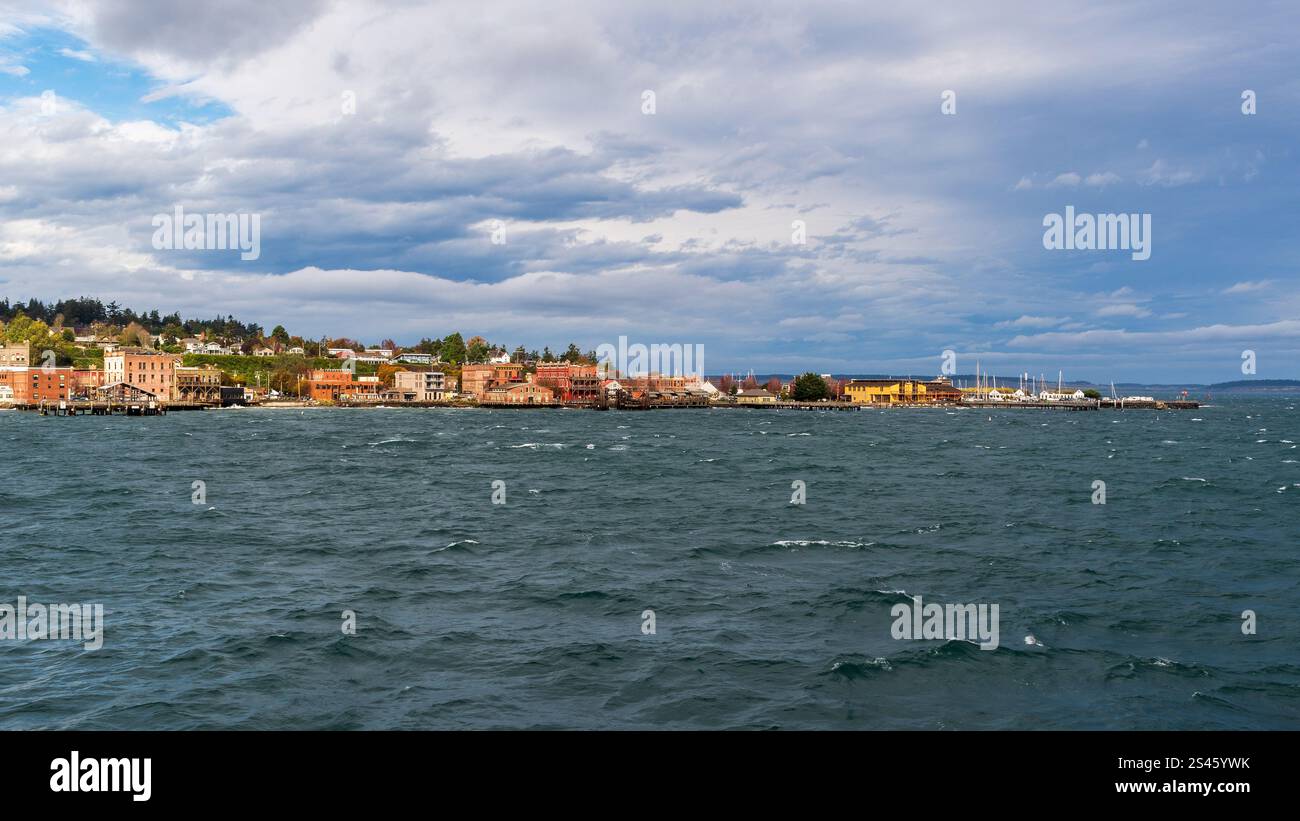 The Port Townsend Waterfront along Port Townsend Bay on a cloudy ...