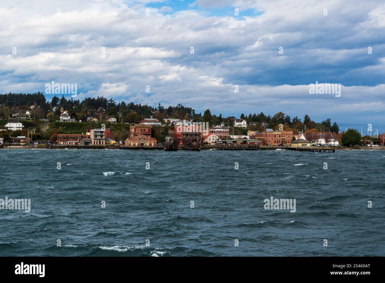The Port Townsend Waterfront along Port Townsend Bay on a cloudy ...