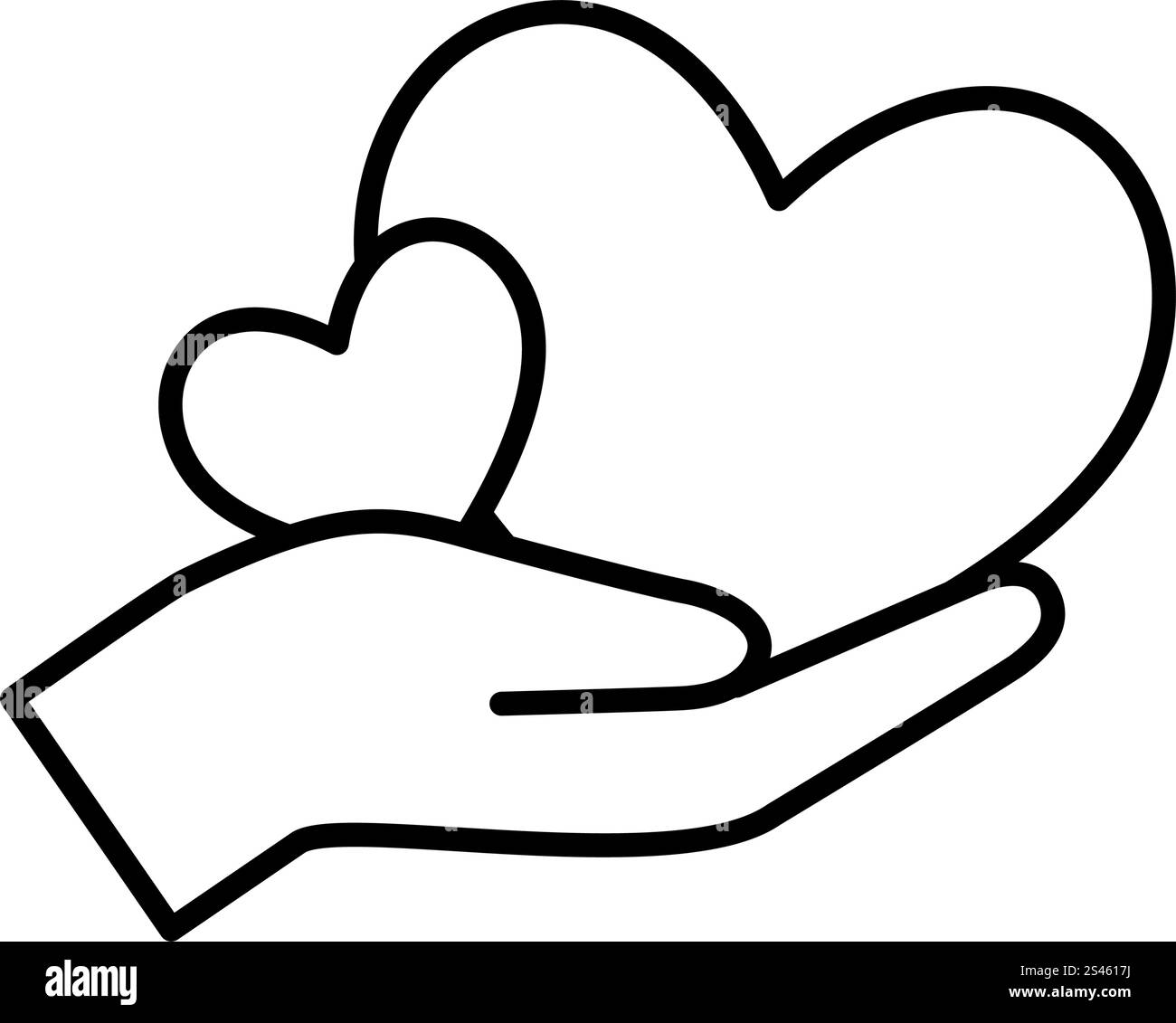 A hand supporting a leaning heart, Simple and cute black and white ...