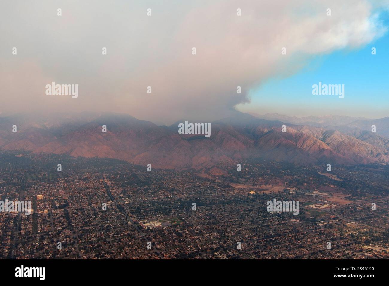 Altadena, United States. 09th Jan, 2025. An aerial view of plumes of ...