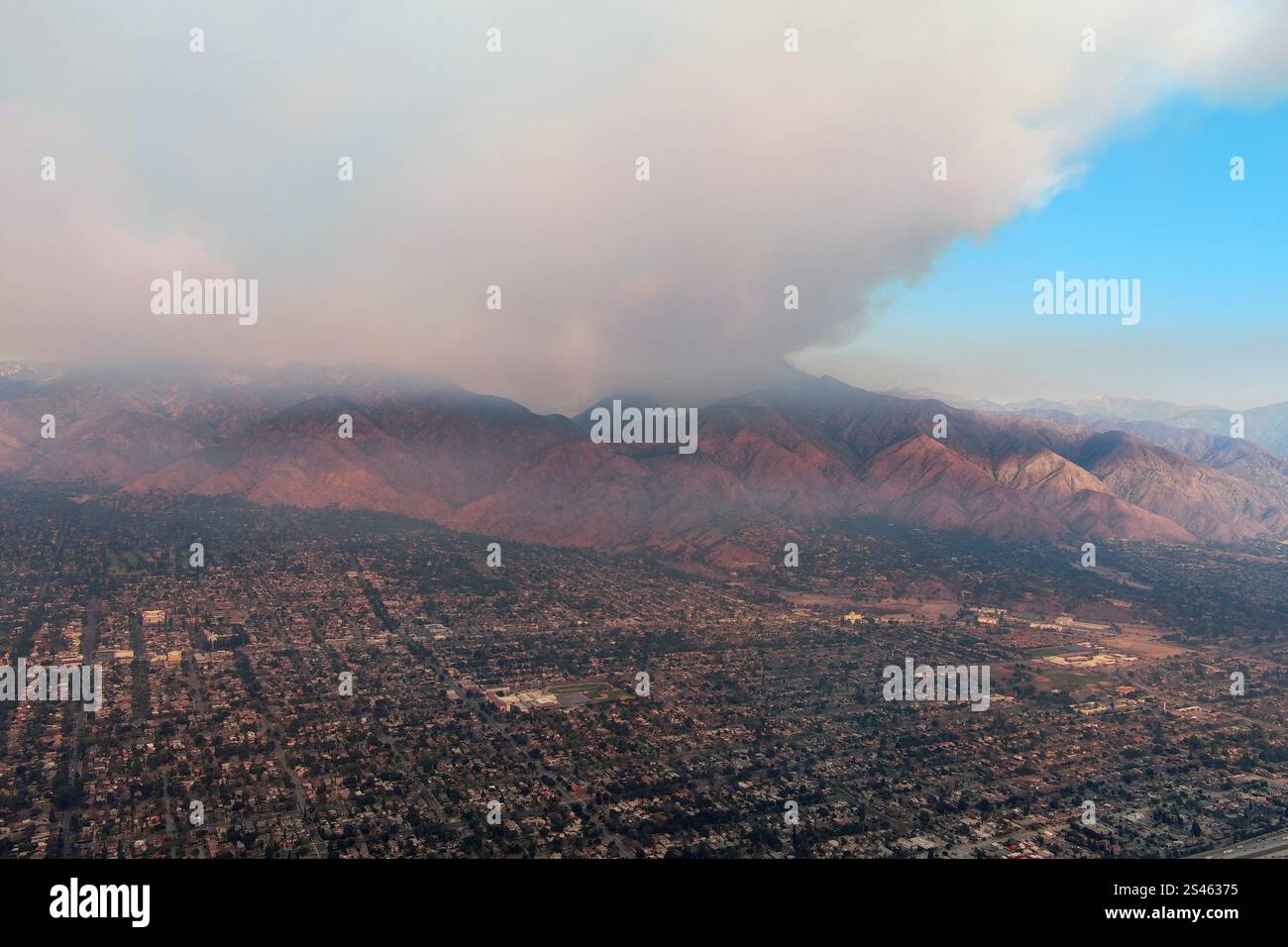Altadena, United States. 09th Jan, 2025. An aerial view of plumes of ...