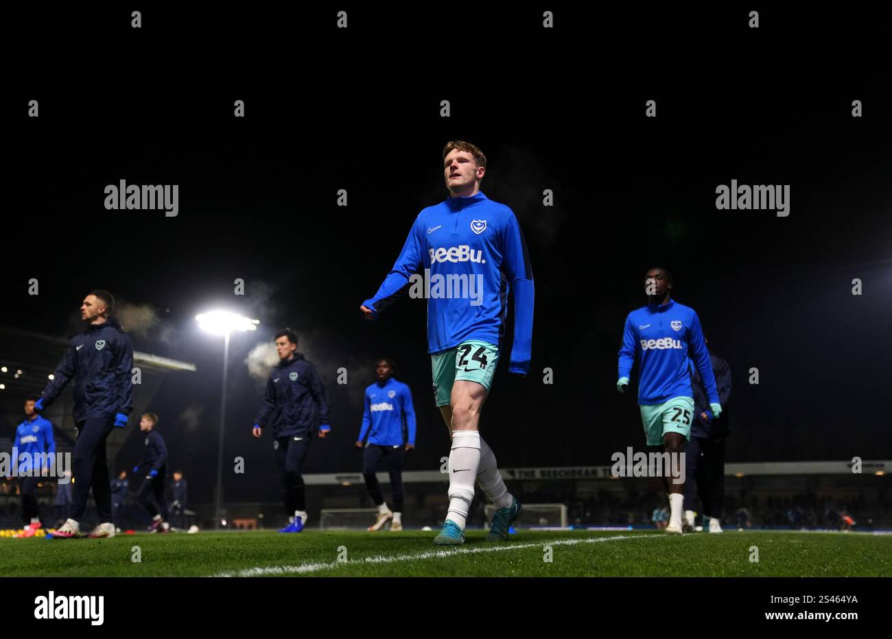 Portsmouth's Terry Devlin and team-mates warming up before the Emirates ...
