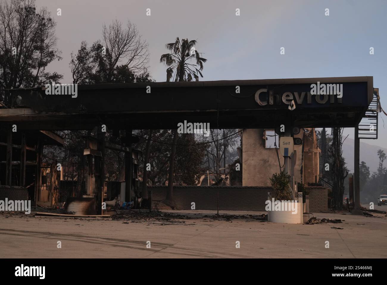 Altadena, United States. 09th Jan, 2025. A burned Chevron gasoline ...
