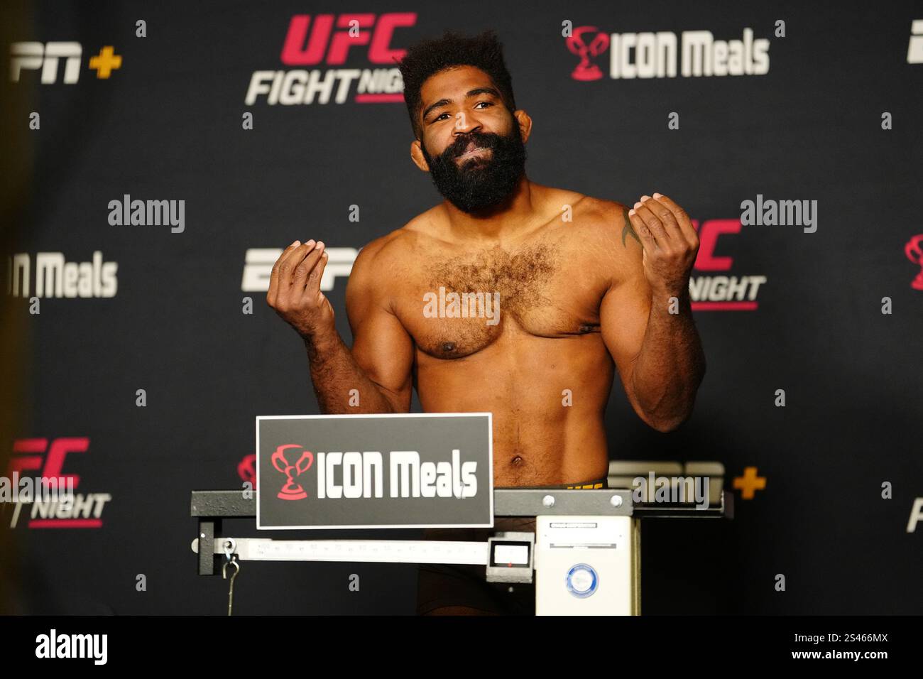 LAS VEGAS, NV - JANUARY 10: Chris Curtis steps on the scale for the ...