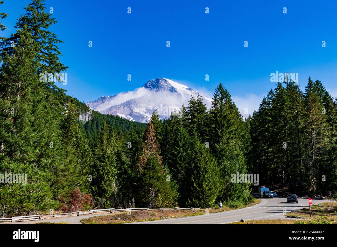 The iconic glaciated peak of Mt. Rainier as seen in Mt. Rainier ...