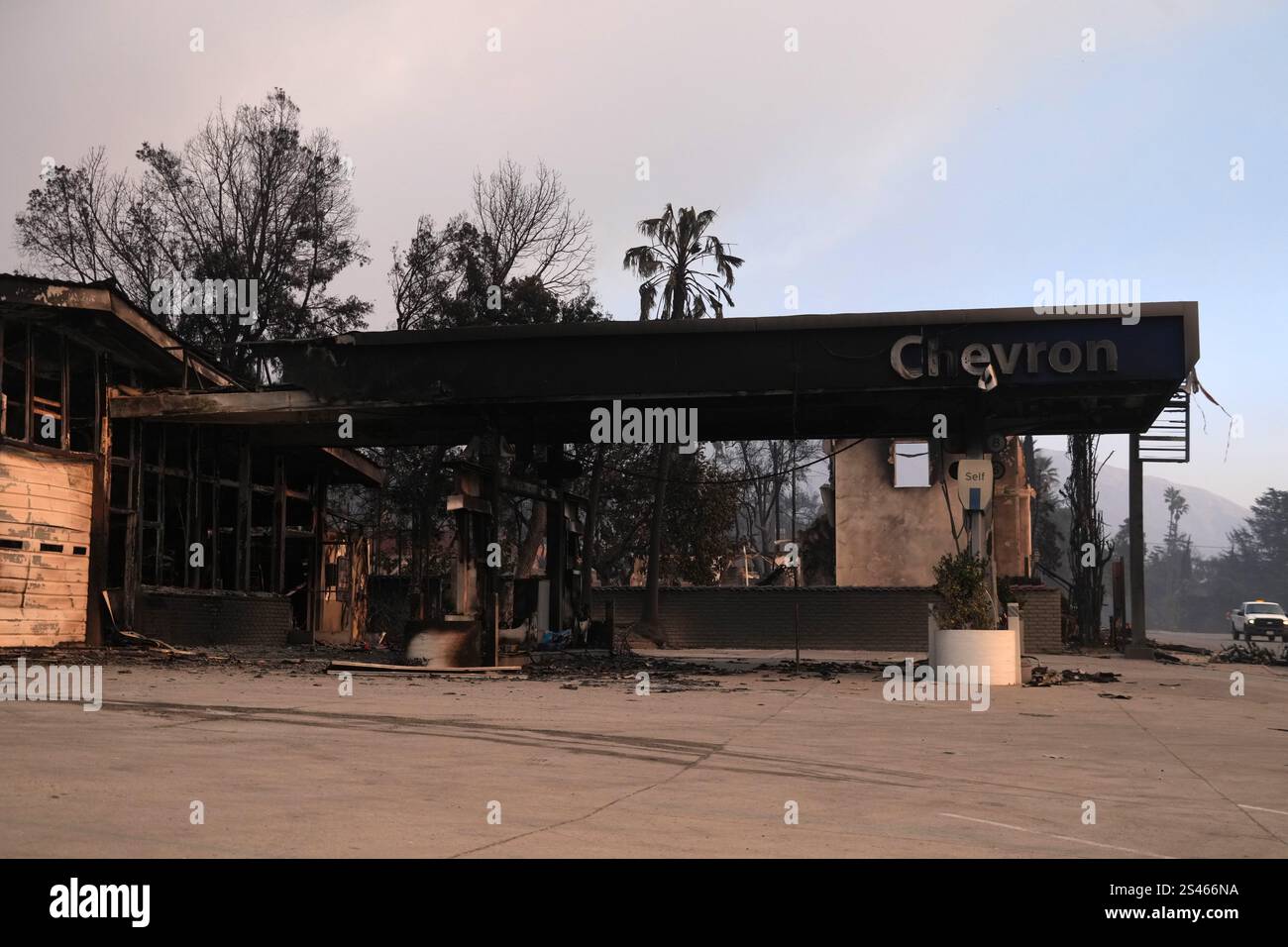 Altadena, United States. 09th Jan, 2025. A burned Chevron gasoline ...
