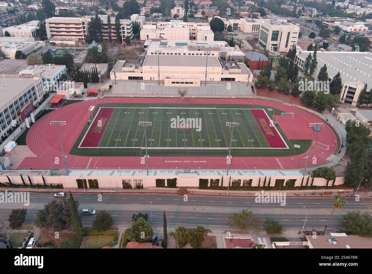 A general overall aerial view of the football field and track at Jackie ...