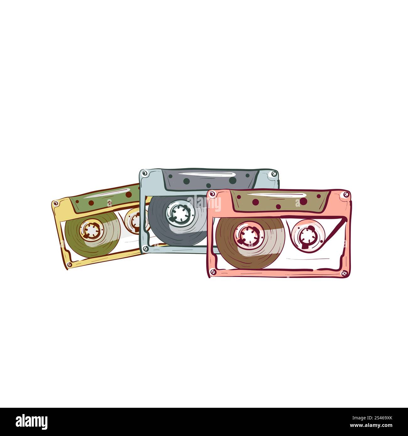 Illustration of three vintage audio cassette isolated on white ...
