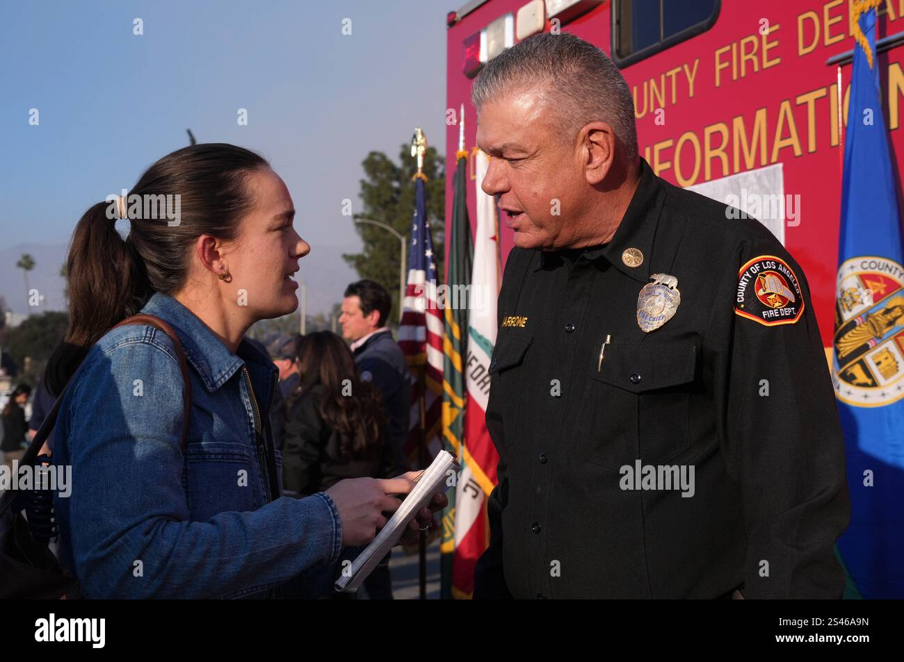 Los Angeles Times reporter Grace Toohey (left) interviews Los Angeles ...