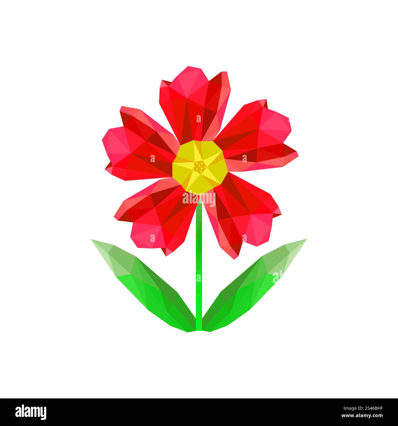 Illustration of red origami cartoon flower isolated on white background ...