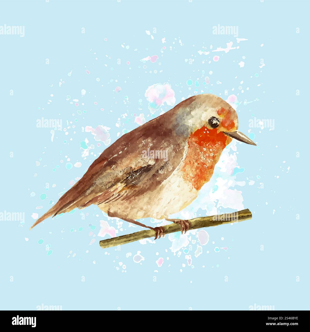 Illustration of watercolo robin with drop texture Stock Vector Image ...