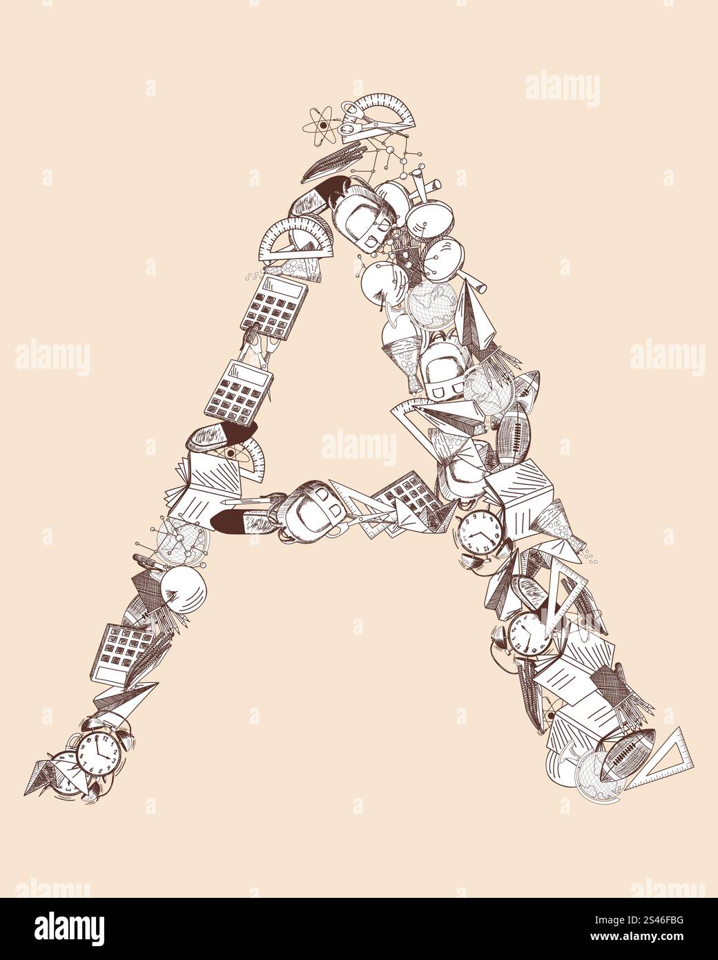 Hand drawn alphabet letter with education theme. EPS 10 vector ...