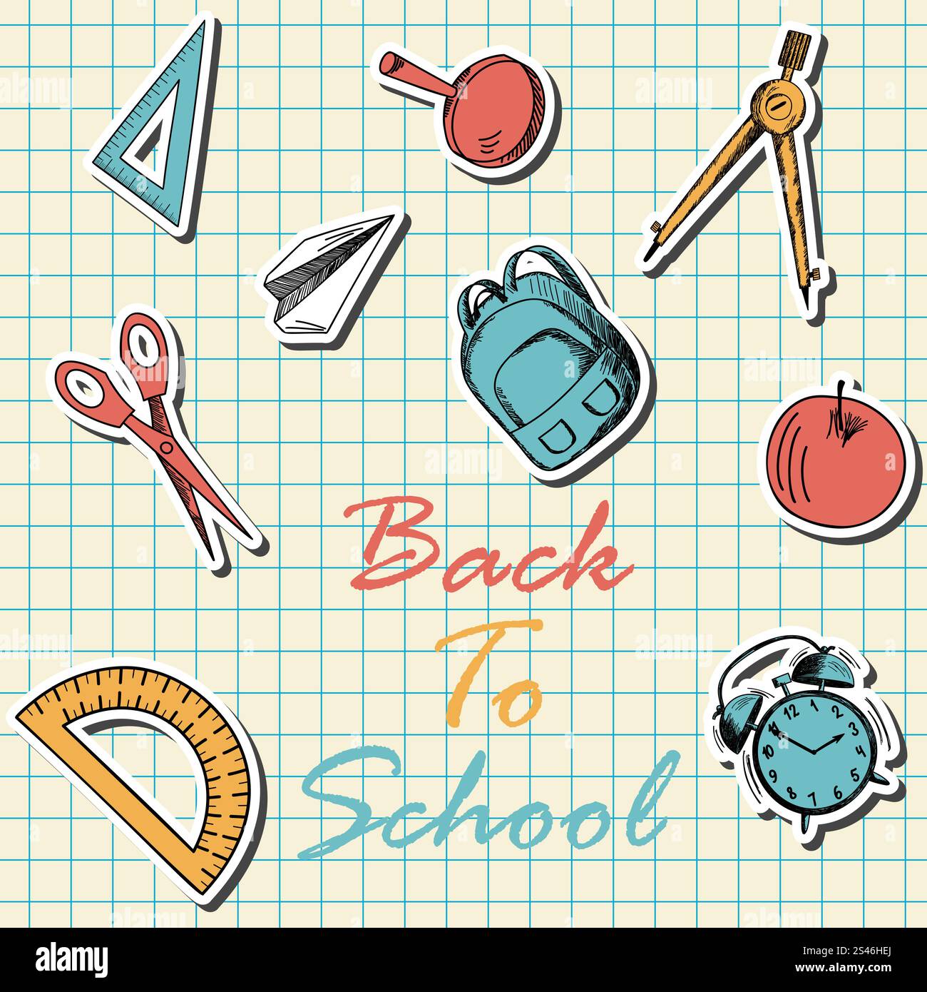Back to school in flat design on checkered paper sheet Stock Vector ...