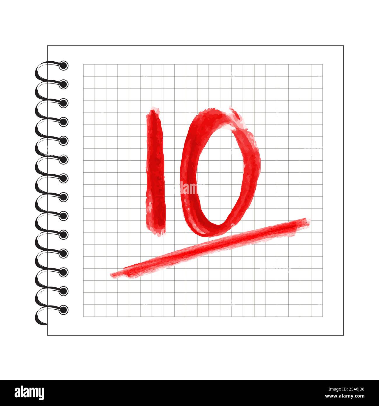 Doodle 10 anniversary chalk mark on spiral notebook page isolated on ...