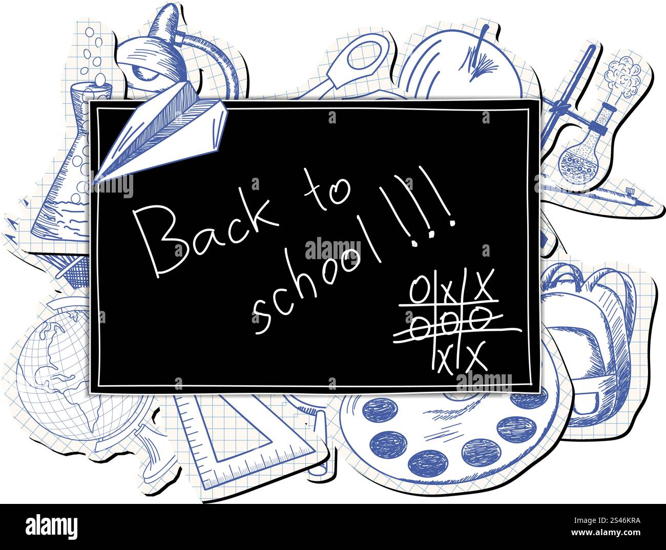 Blackboard with educational symbols cut from notebook paper Stock ...