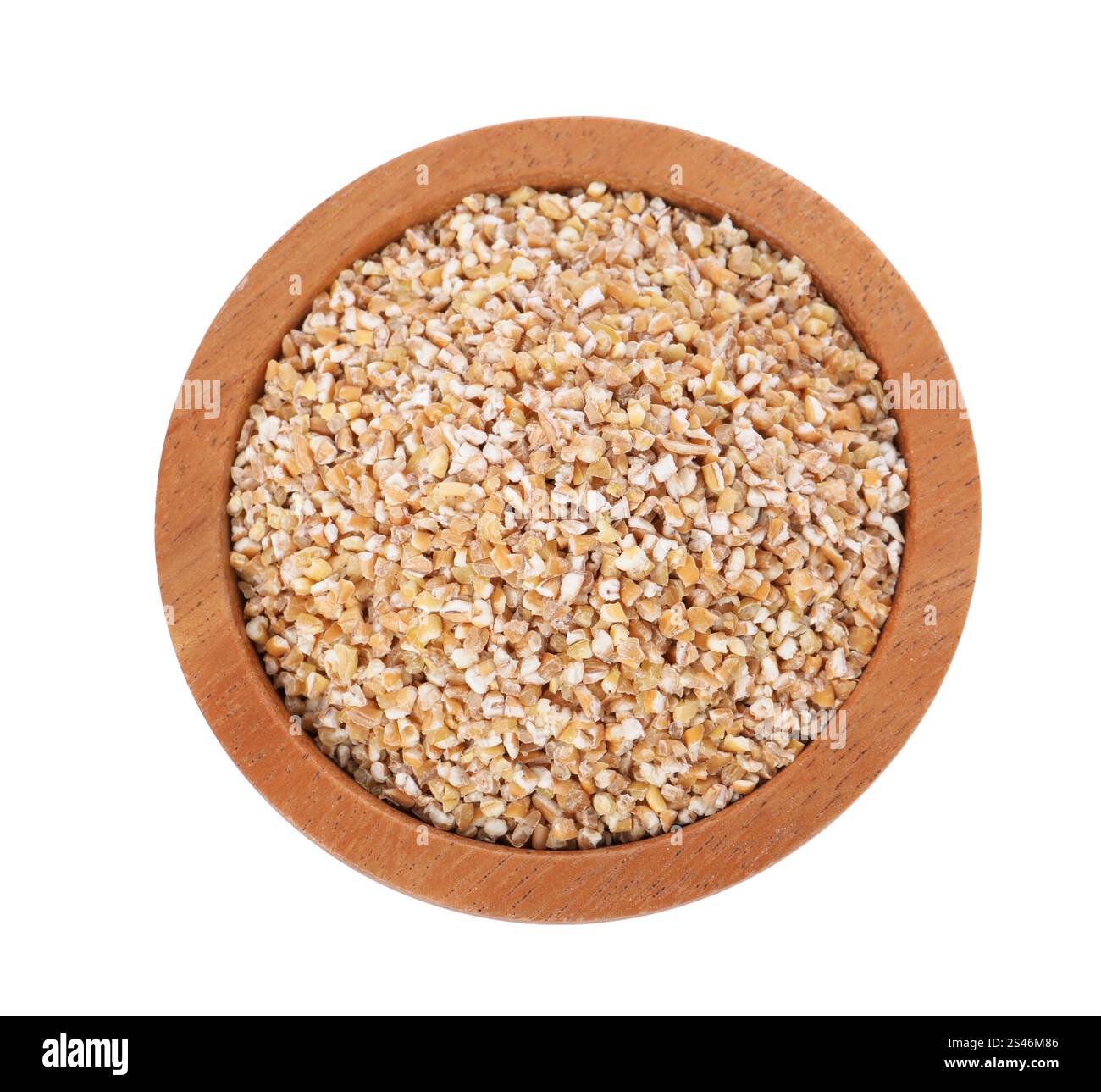 Dry wheat groats in wooden bowl isolated on white, top view Stock Photo ...