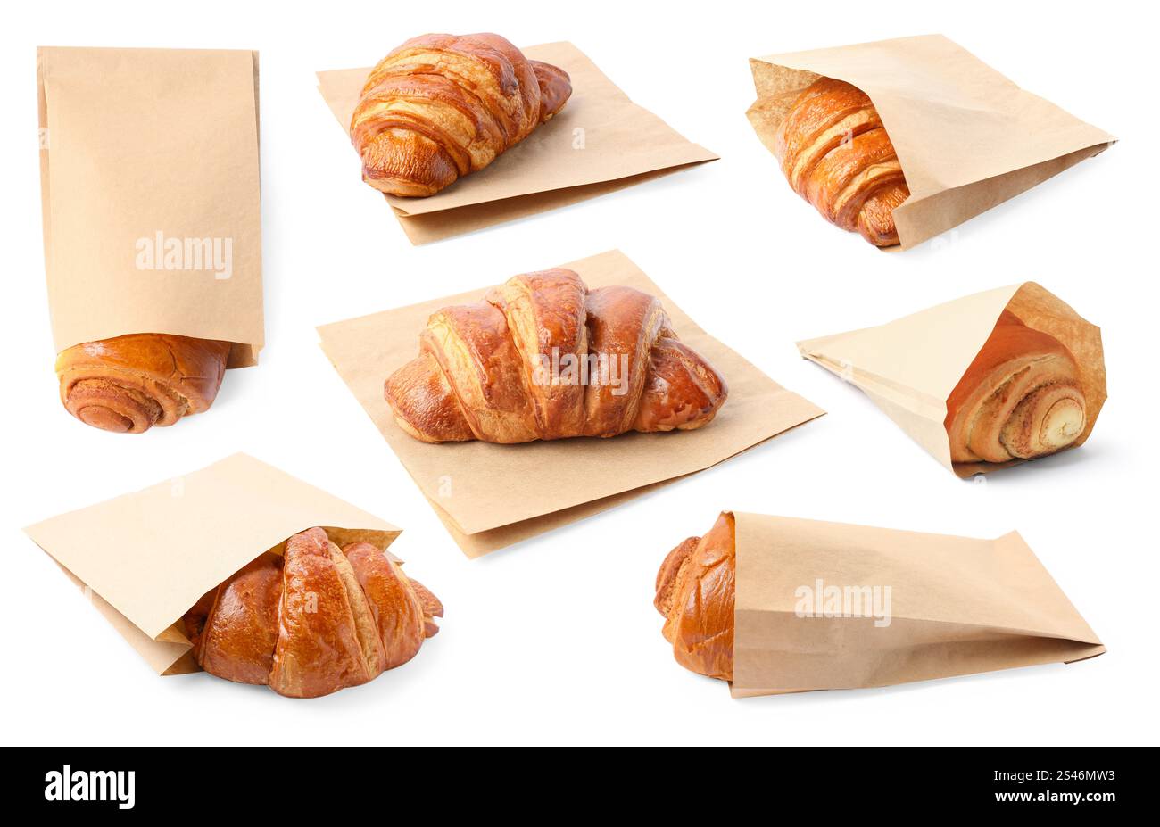 Paper bags with pastries isolated on white, set Stock Photo - Alamy
