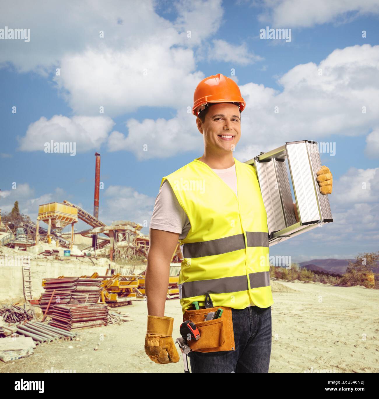 Construction worker holding ladder hi-res stock photography and images ...