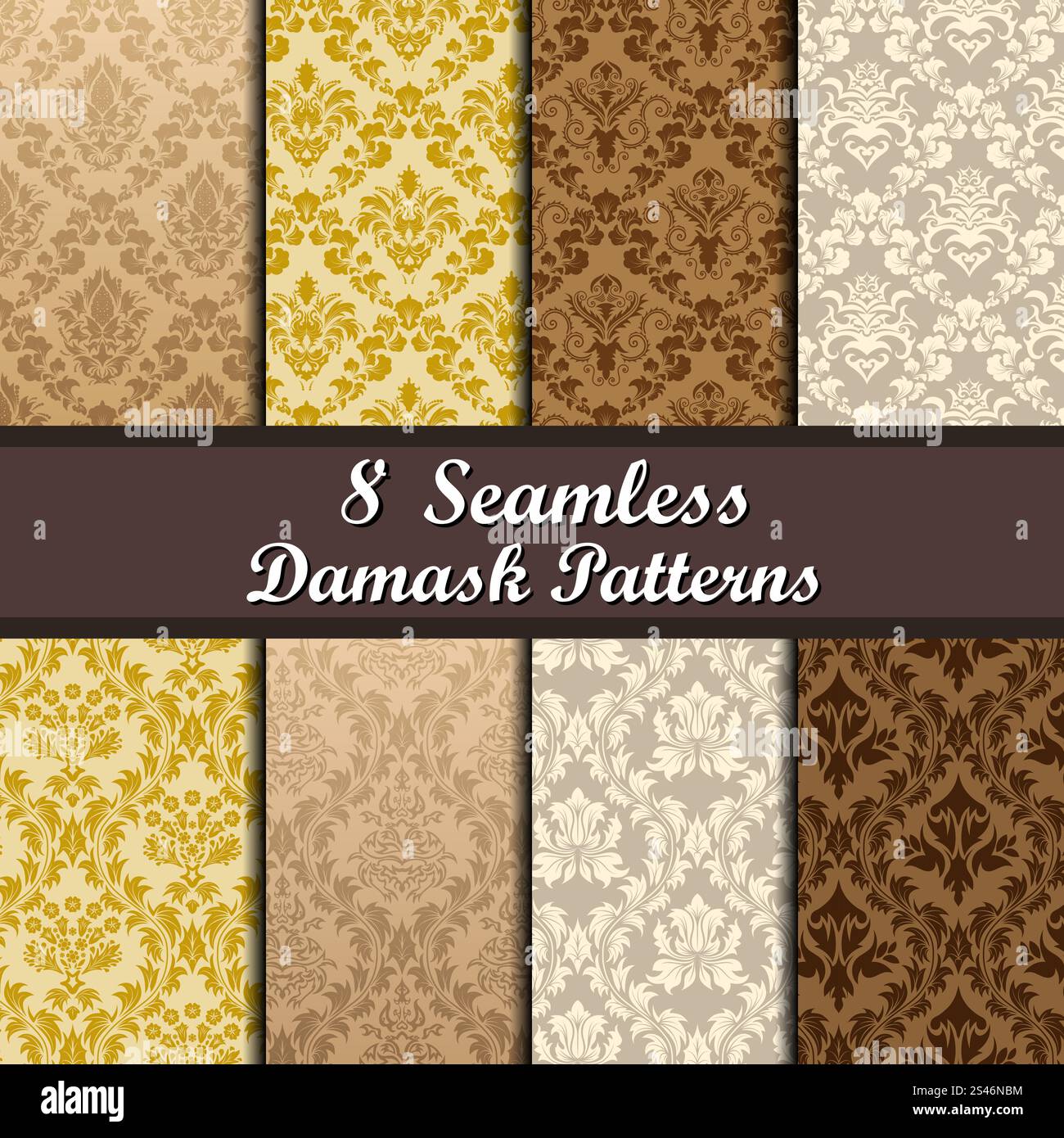 Set of Eight Damask Seamless Patterns design Stock Vector Image & Art ...