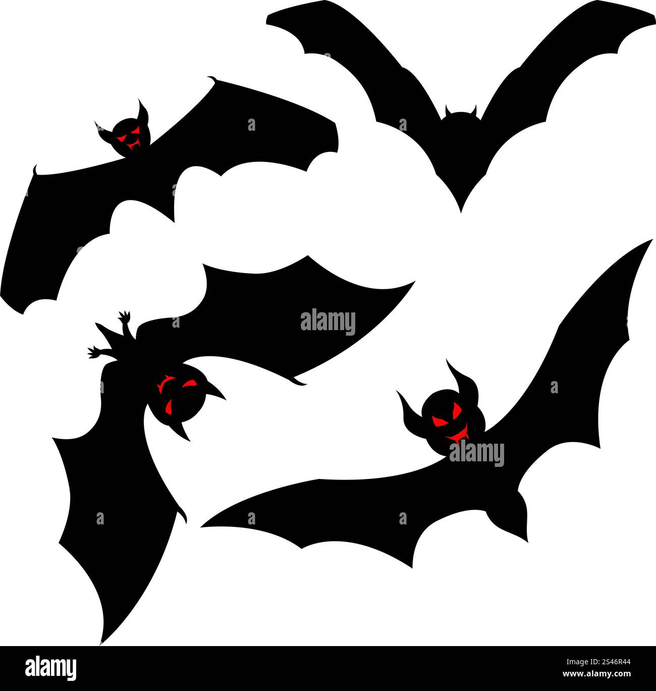 Set of halloween black bat with red eyes. Vector illustration Stock ...