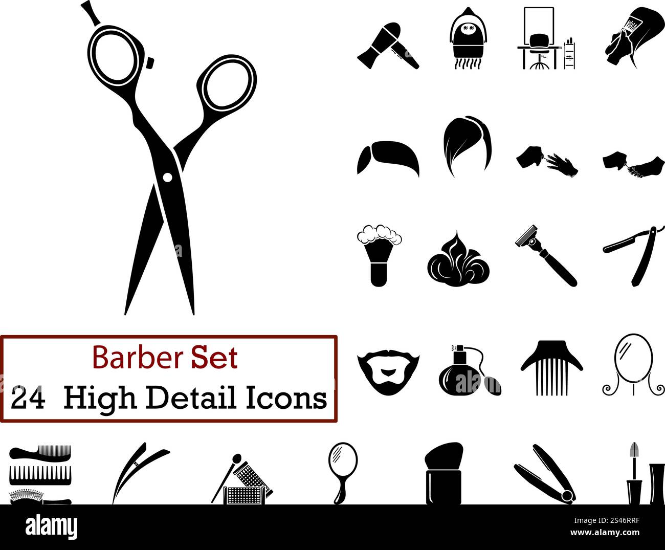 Set of 24 Barber Icons in Black Color Stock Vector Image & Art - Alamy