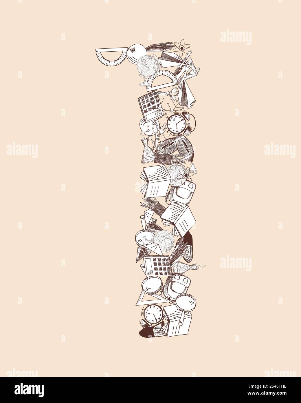 Hand drawn alphabet letter with education theme. EPS 10 vector ...