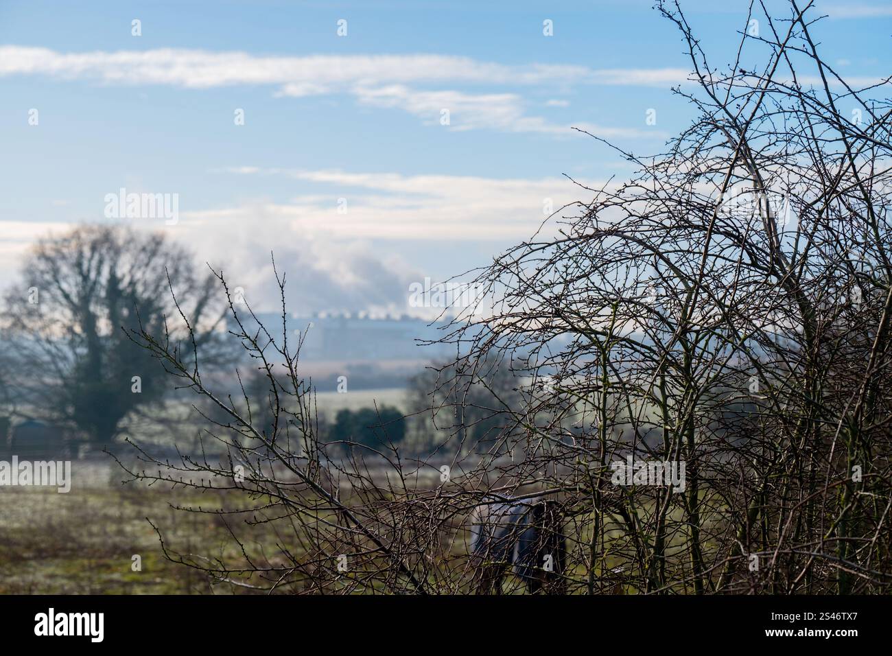 Steam billows from chimneys above a paper mill in Snodland, Kent, UK on ...