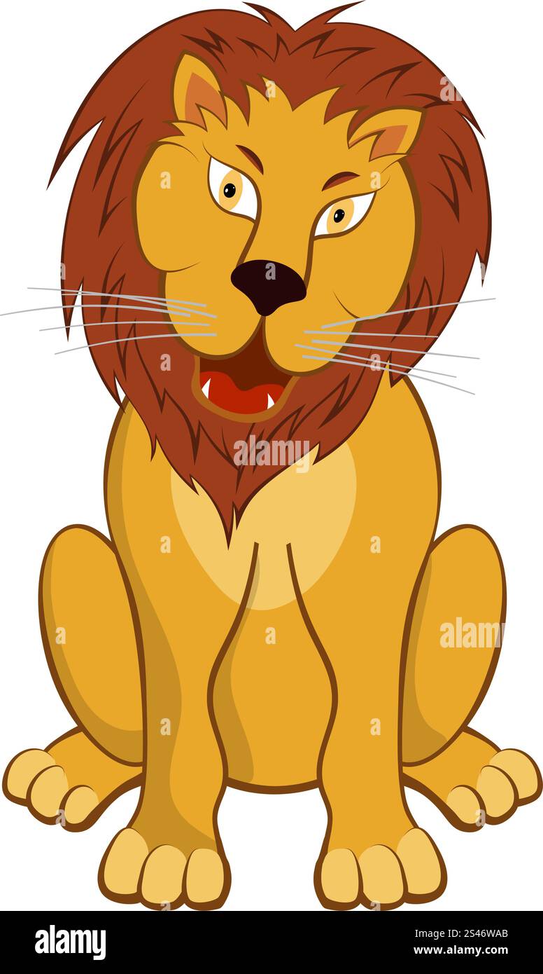 Funny Cartoon Character Lion With Growl Opened Mouth Sitting on a Floor ...