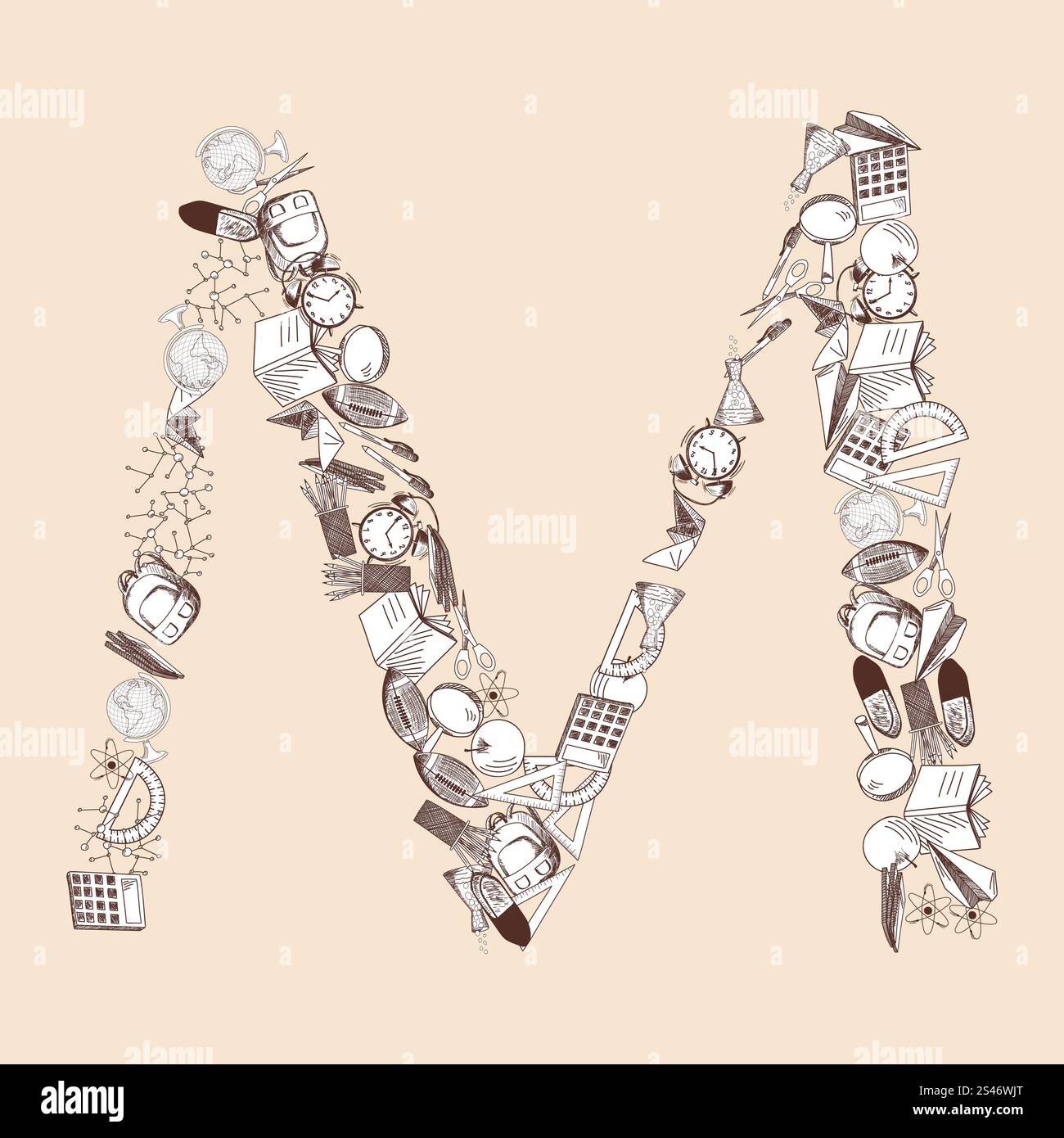 Hand drawn alphabet letter with education theme. EPS 10 vector ...