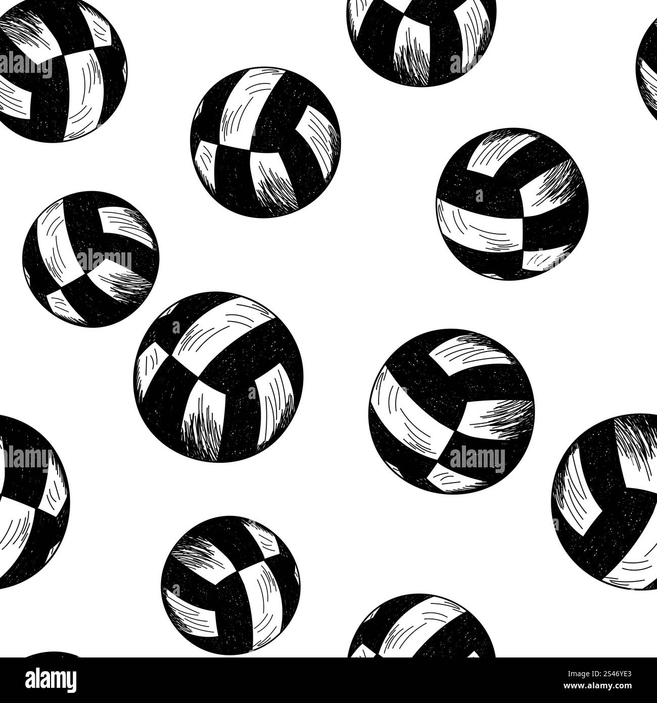 Volleyball theme seamless pattern in sketch style. Vector illustration ...