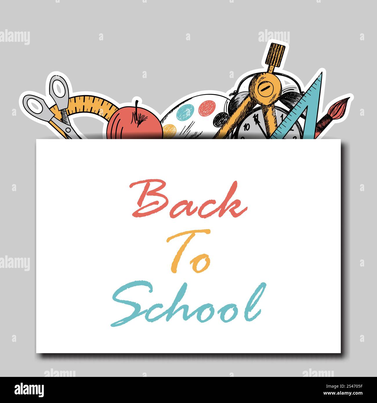 Back to school in flat design with pocket and education hand drawn ...