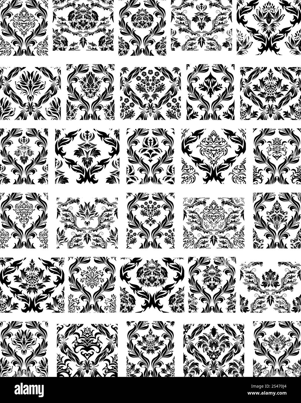 Set of Thirty Damask Seamless Vector Patterns. Elegant Design in Royal ...