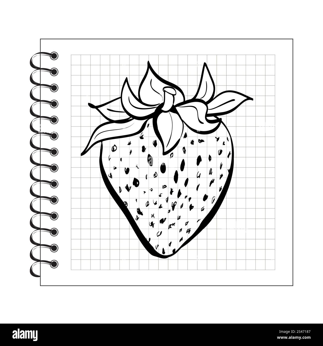 Illustration of doodle strawberry on spiral notepad paper isoalted on ...