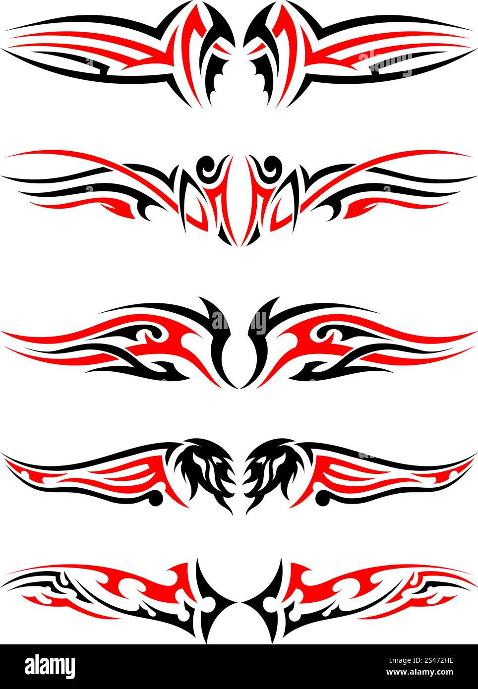 Set of Tribal Indigenous Tattoos in Black and Red Colors. Elegant ...