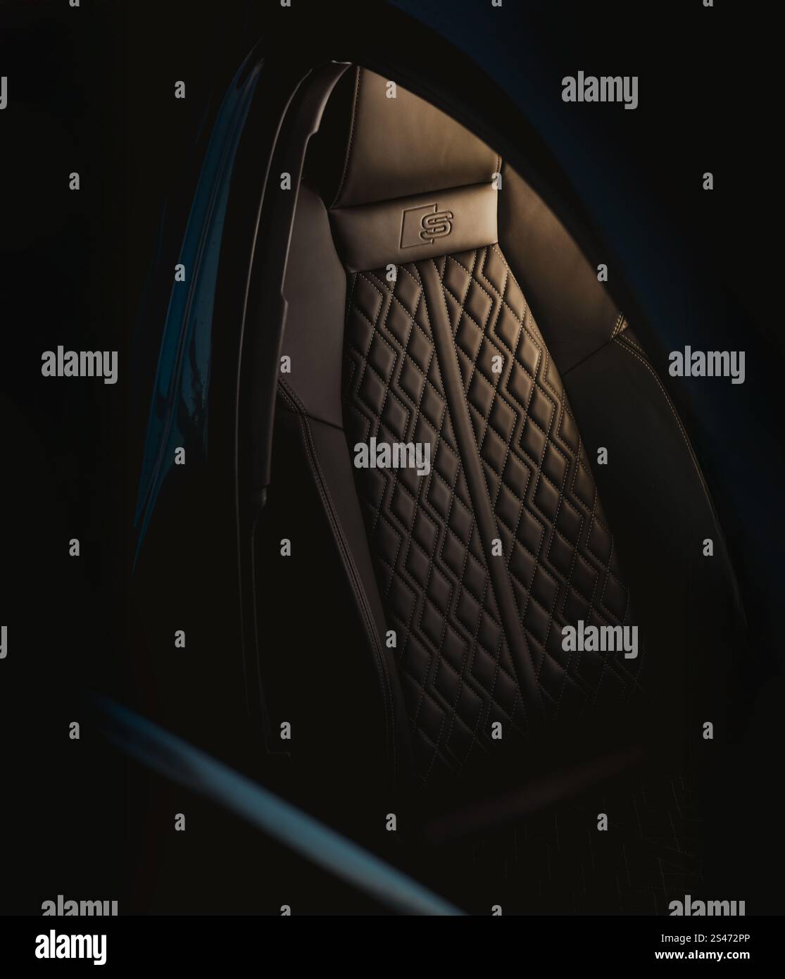 Audi, S3, Quattro, Close-up of quilted leather sports car seat with ...