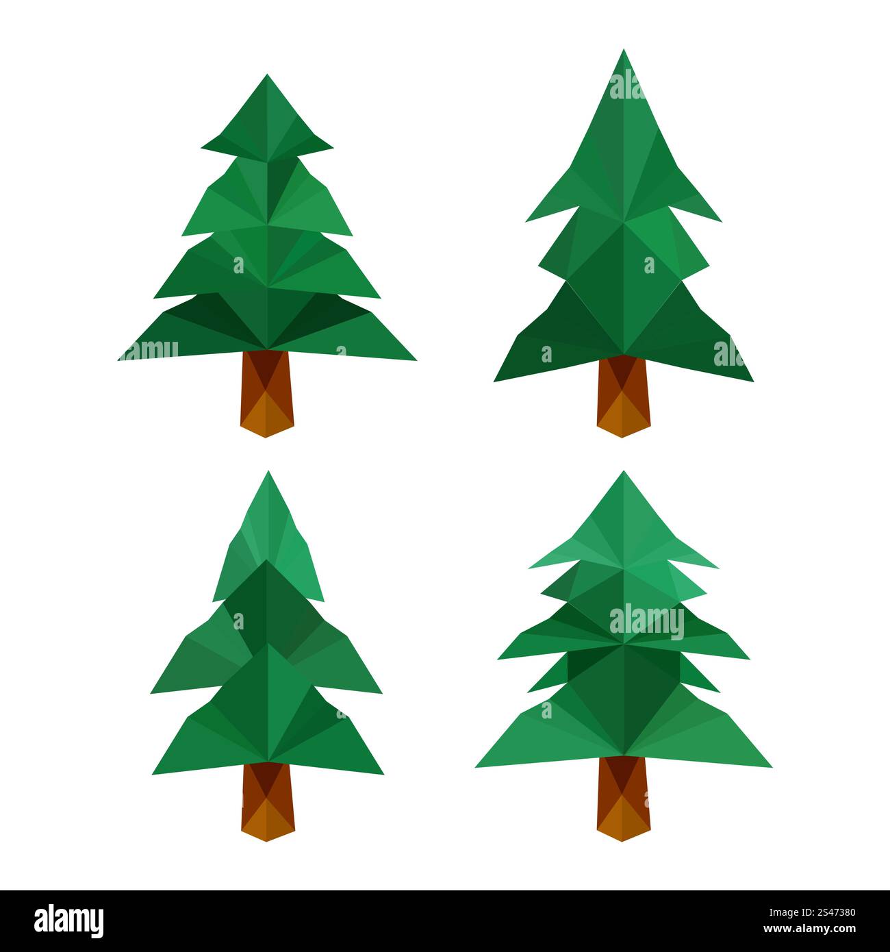 Collection of four different origami pine trees isolated on white ...