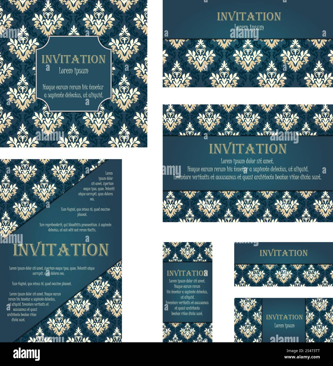 Set of Invitation Cards in Different Size and Formats. Elegant Royal ...