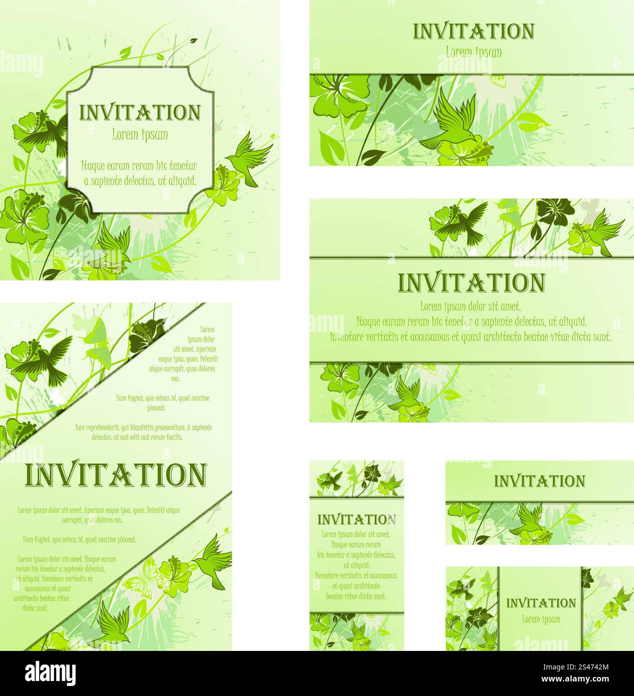 Set of Invitation Cards in Different Size and Formats. Elegant Spring ...