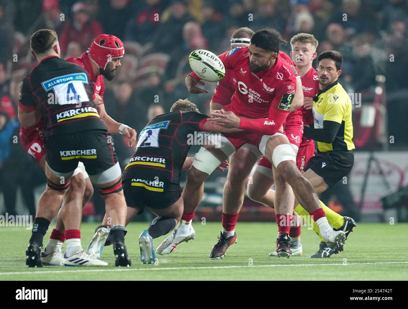 Scarlets' Vaea Fifita is tackled by Gloucester's Jack Singleton during ...