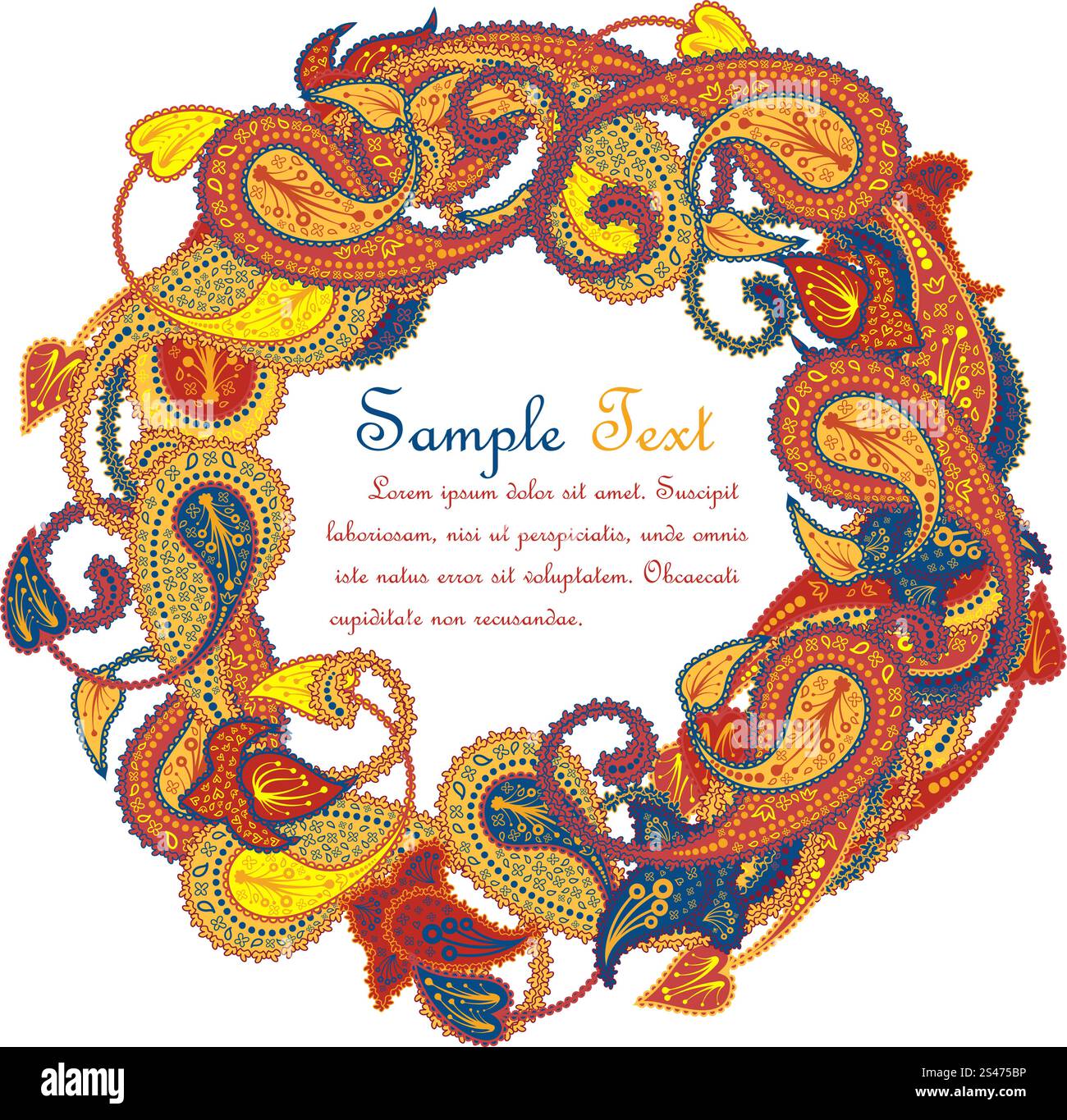 Multicolor Paisley Pattern Ornate Frame With Copy Space. Elegant Design ...
