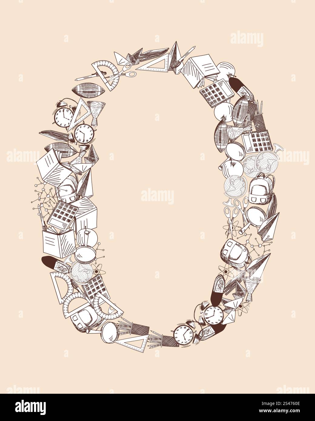 Hand drawn alphabet letter with education theme. EPS 10 vector ...