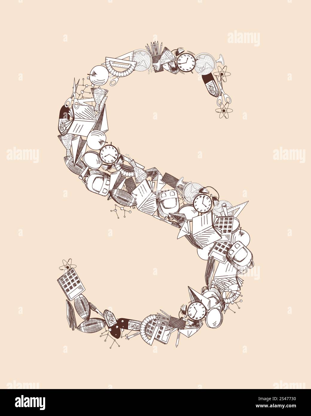 Hand drawn alphabet letter with education theme. EPS 10 vector ...