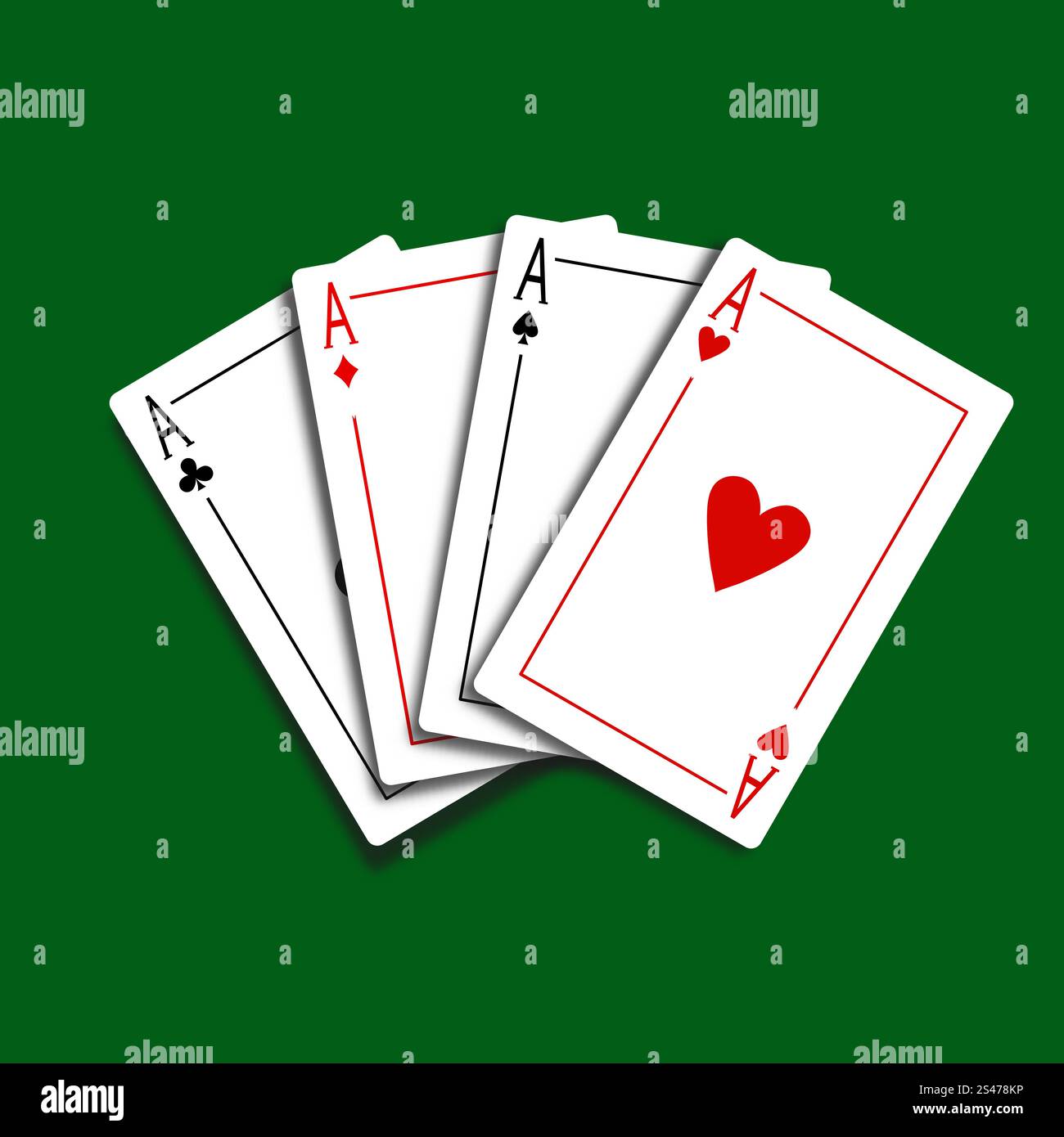 Set of four card icons with aces over green background. Vector ...