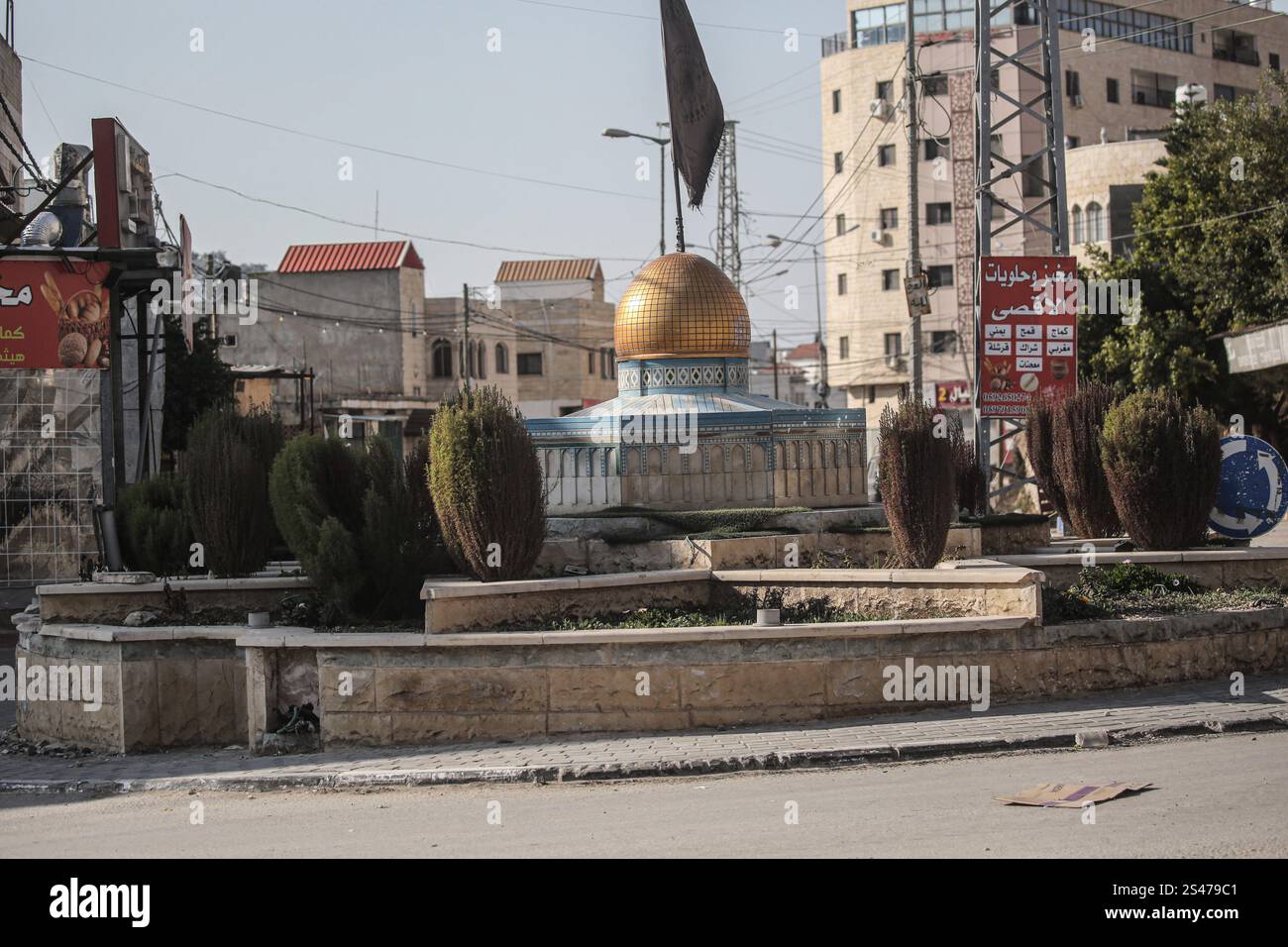 A view of a model of the Dome of the Rock mosque in the middle of the ...