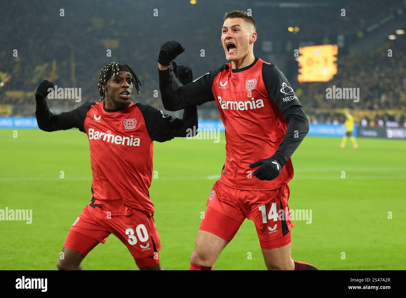 Dortmund, Deutschland. 10th Jan, 2025. Torjubel zum 2:0 für Bayer 04 Leverkusen durch Patrik ...
