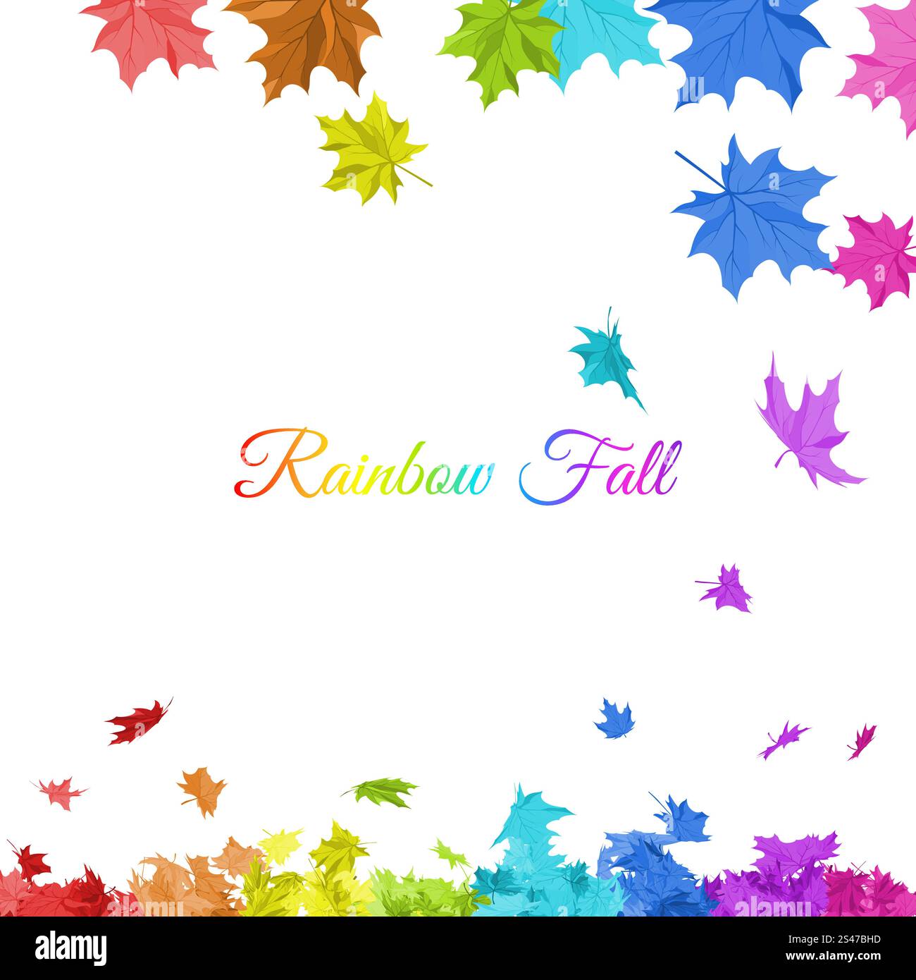 Autumn frame with falling maple leaves in rainbow colors on white ...