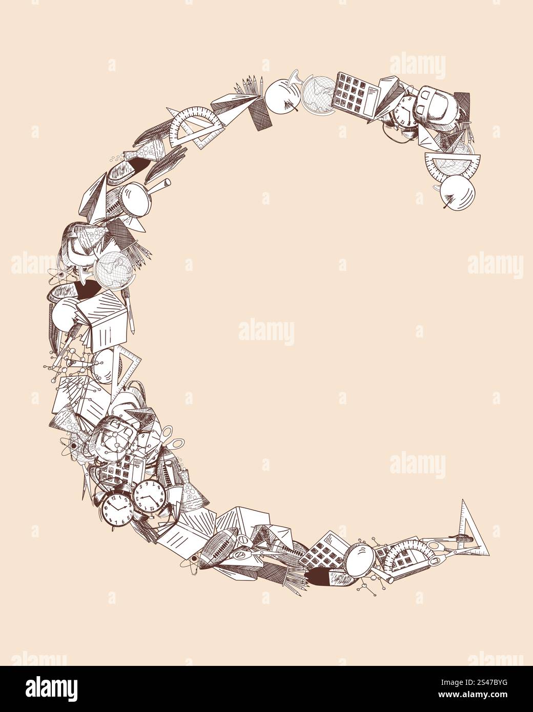 Hand drawn alphabet letter with education theme. EPS 10 vector ...