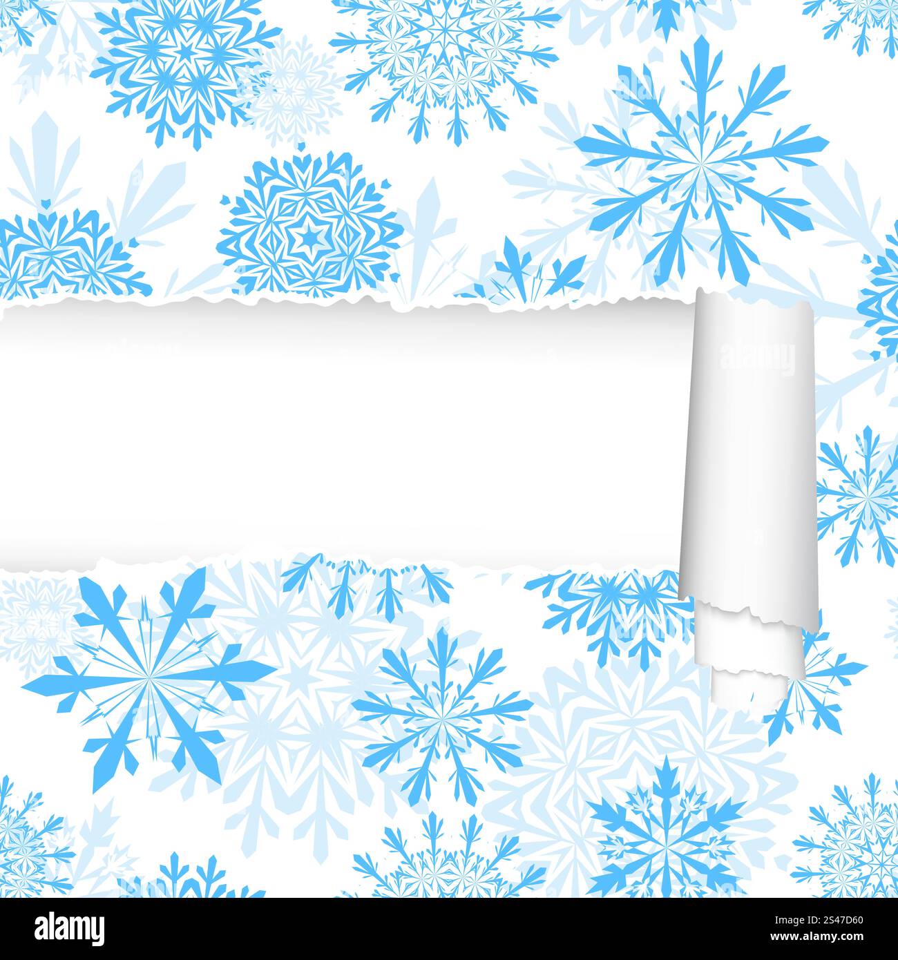 Snowflakes pattern with ripped torn paper stripe. Vector illustration ...